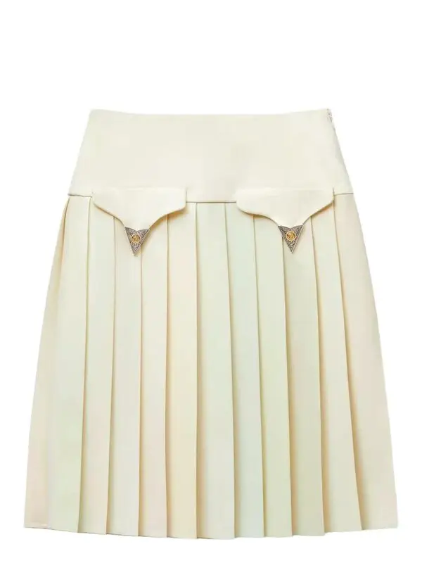 Versace Pleated Wool Midi Skirt - Neutrals