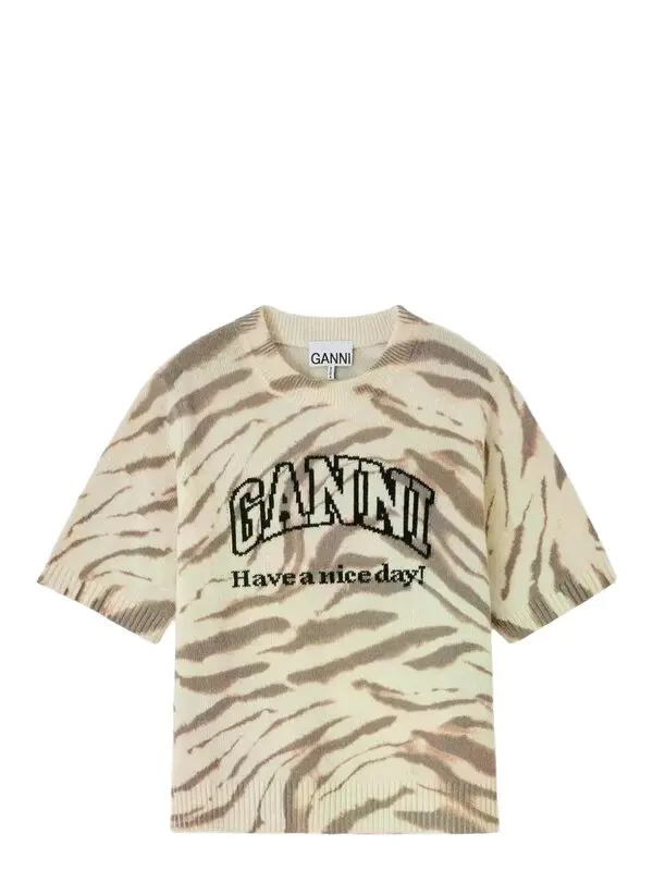 GANNI Short-sleeve Sweater - Neutrals
