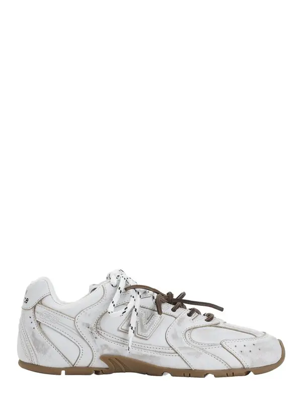 Miu Miu X New Balance Calf Leather Distressed Sneakers - White