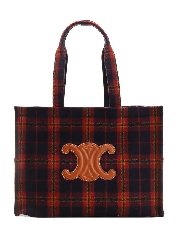 Celine Large Cabas Tote Bag In Checked Wool - Multicolor