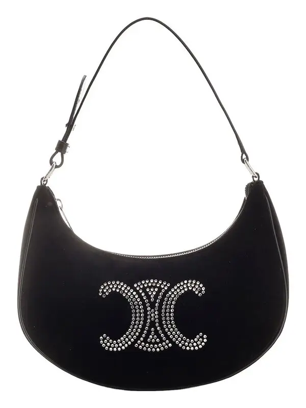 Celine Medium Ava Velvet Bag With Strass Triomphe - Black