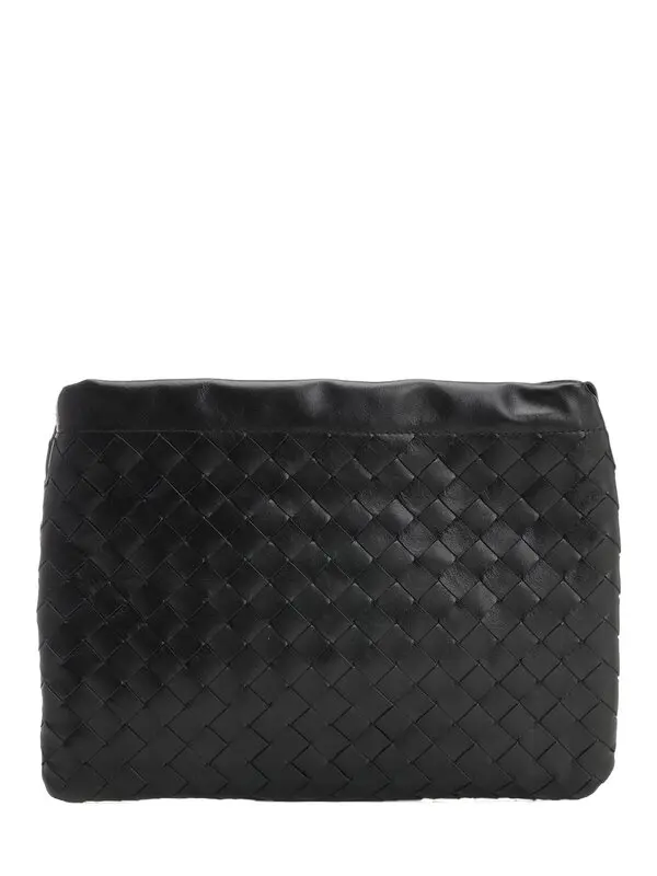 Bottega Veneta Calfskin Clutch With Intrecciato Detail - Black