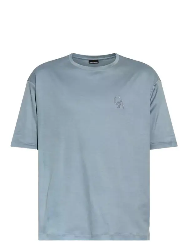 Giorgio Armani Logo-embroidered Cotton T-shirt - Blue