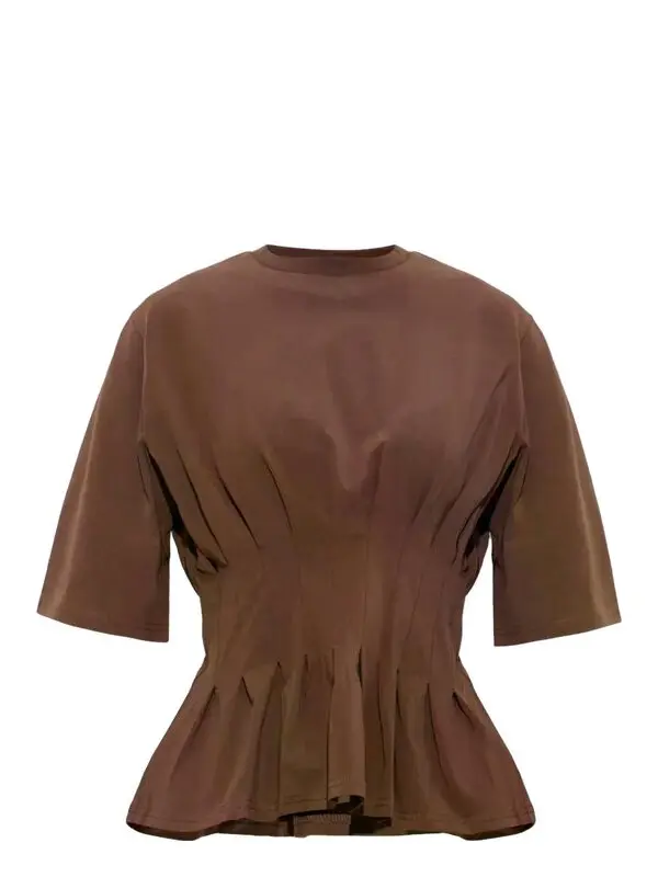 GESTUZ Inez Pleated Peplum T-shirt - Brown