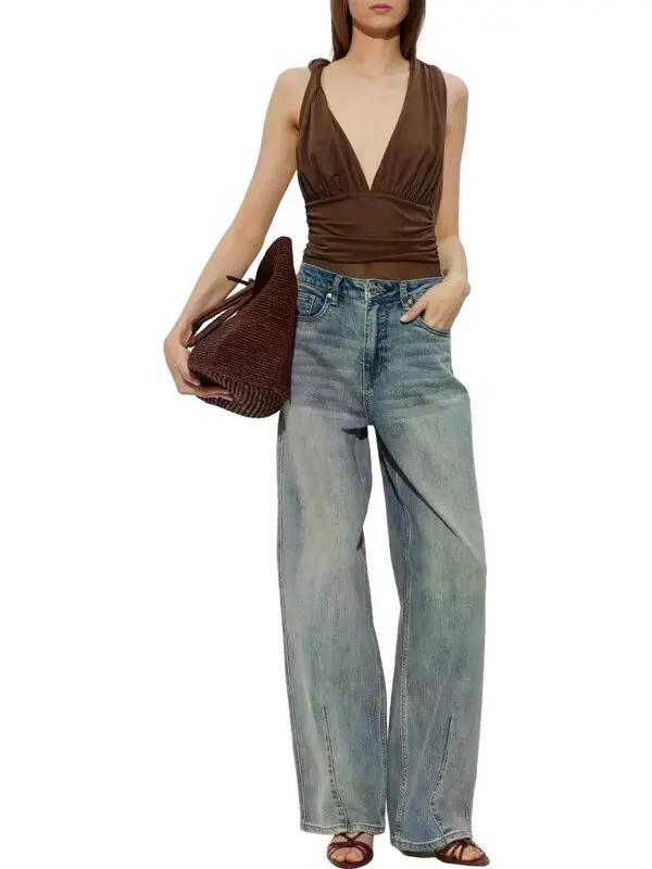 GESTUZ Slit Detail Wide-leg Jeans - Blue