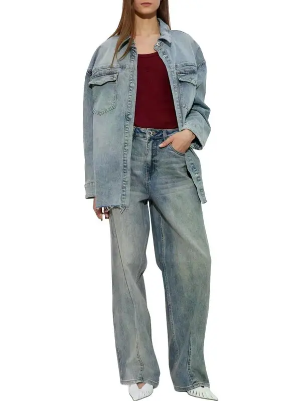 GESTUZ Faded Frayed-hem Shirt - Blue