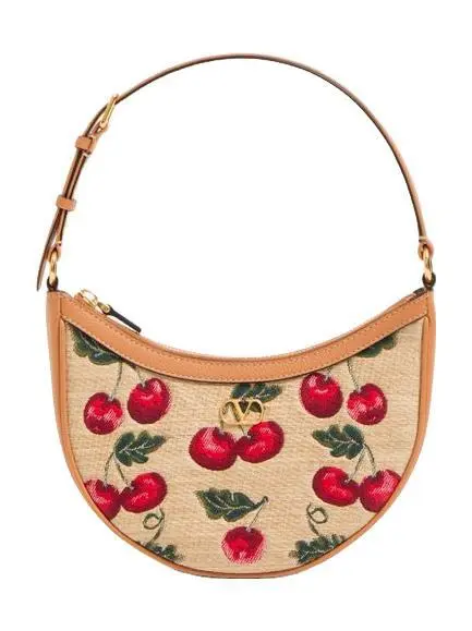 Valentino Garavani Vlogo Signature Mini Hobo Bag In Raffia - Natural/red