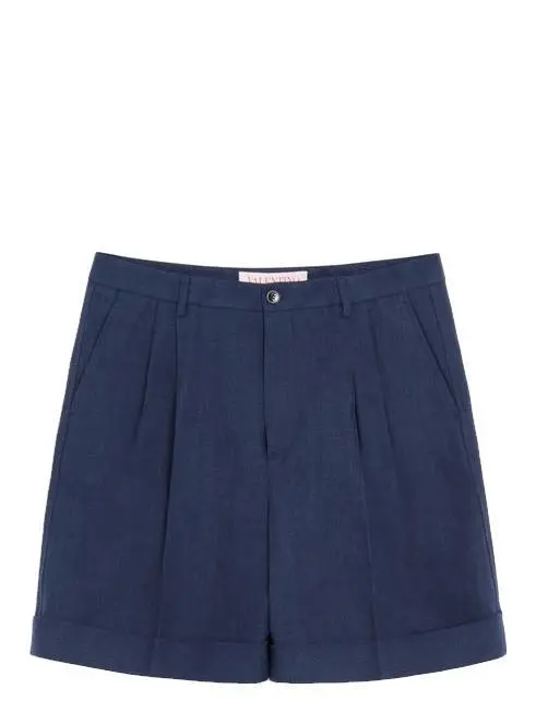 Valentino Garavani Linen Cuffed Bermuda Shorts - Blue