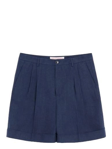 Valentino Garavani Linen Cuffed Bermuda Shorts - Blue