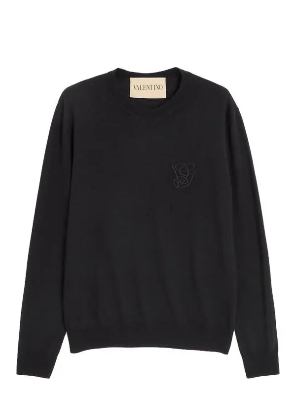 Valentino Garavani Wool Jumper With Vlogo Embroidery - Black
