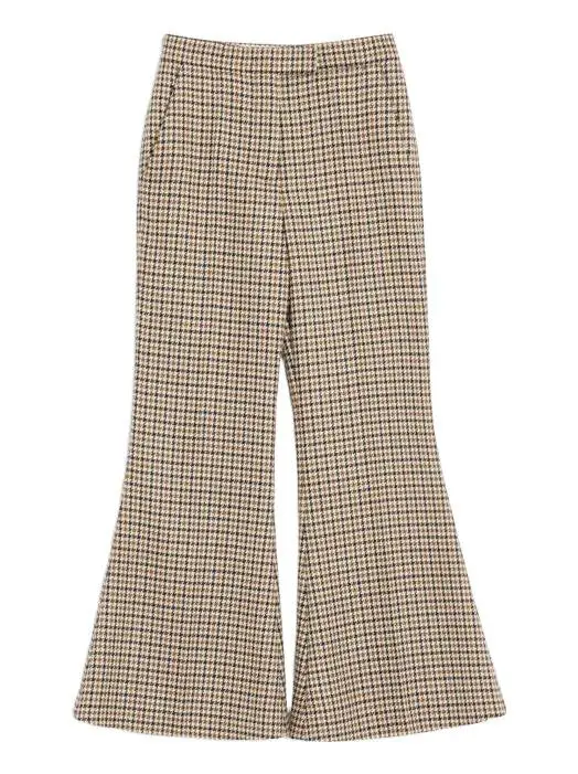 Valentino Garavani Houndstooth Flared Virgin Wool Trousers - Beige