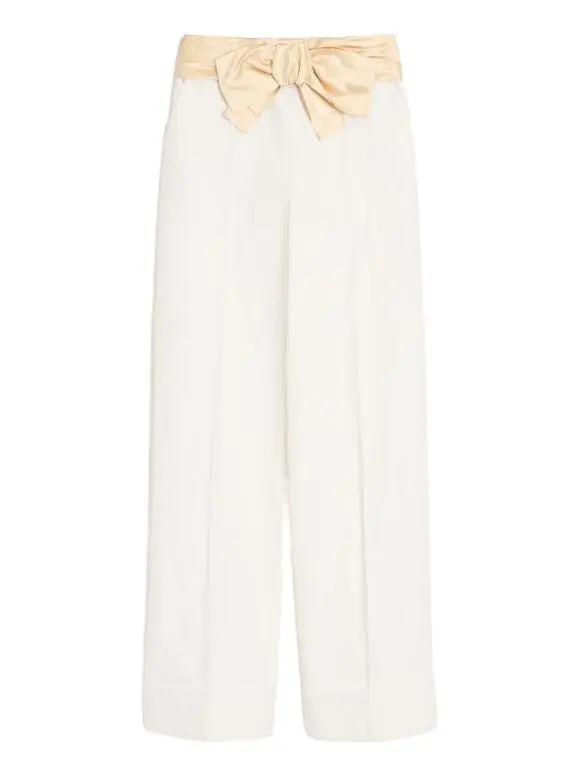 Valentino Garavani Diagonal Cotton Linen Trousers With Satin Bow - Ivory