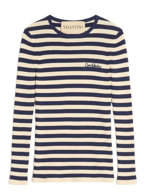 Valentino Garavani Striped Cotton Jumper - Birch/provence Blue/birch