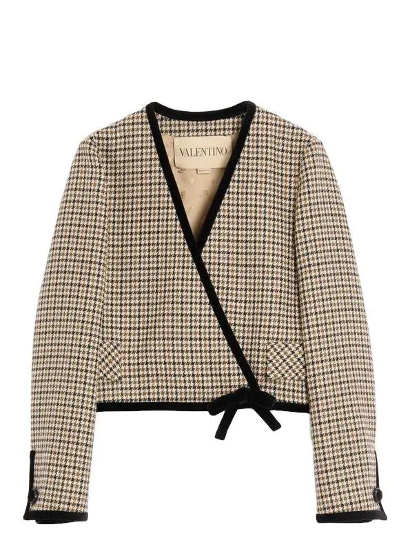 Valentino Garavani Houndstooth Trimmed Wrap Jacket - Beige