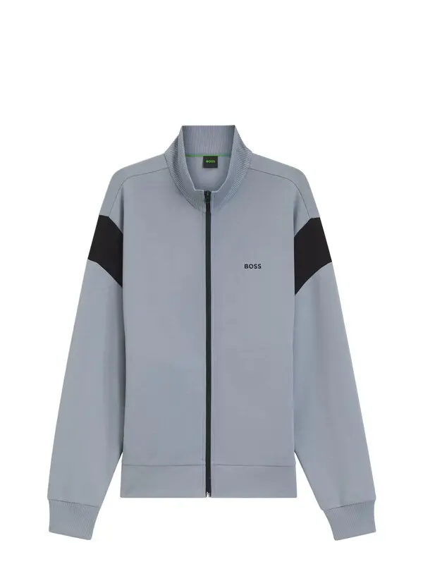 BOSS Zip-up Sweatshirt With Contrast Inserts - Dark Grey