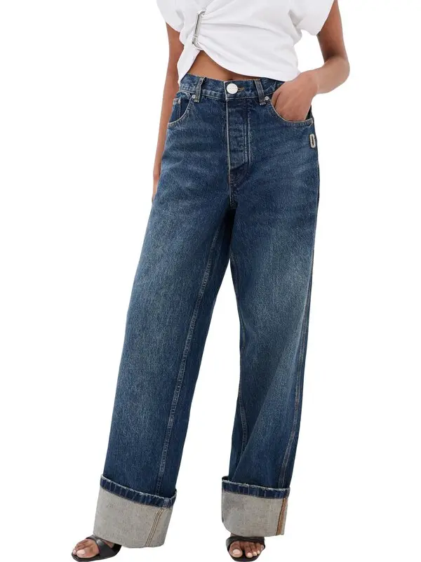 Marc Jacobs Wide Leg Jeans With Chainlink Embellishment - Medium Wash Indigo