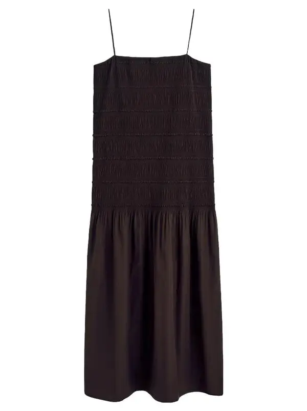 Cos Ruched Dropped-waist Poplin Midi Dress - Brown