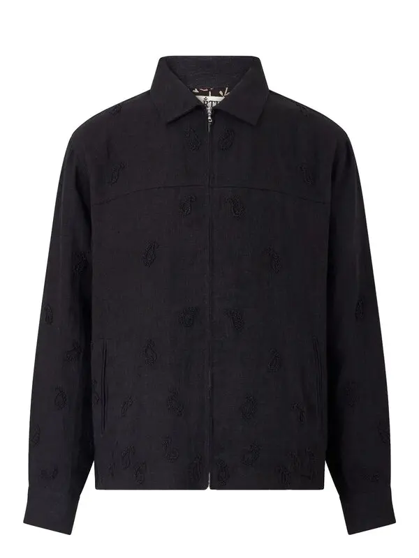 KARTIK RESEARCH Embellished Linen Zip-up Jacket - Black