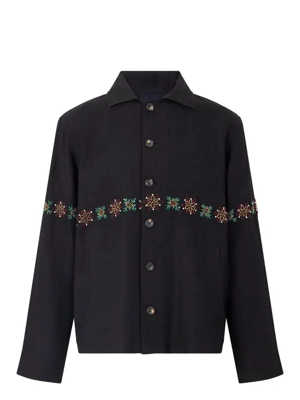 KARTIK RESEARCH Embroidered Linen Shirt - Black