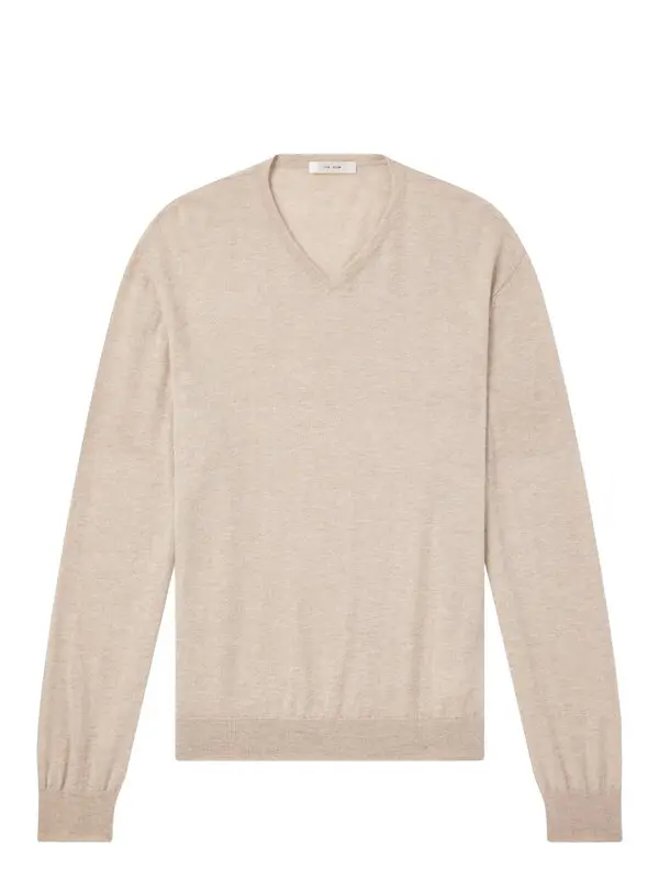 THE ROW Mapple V-neck Cashmere Sweater - Beige