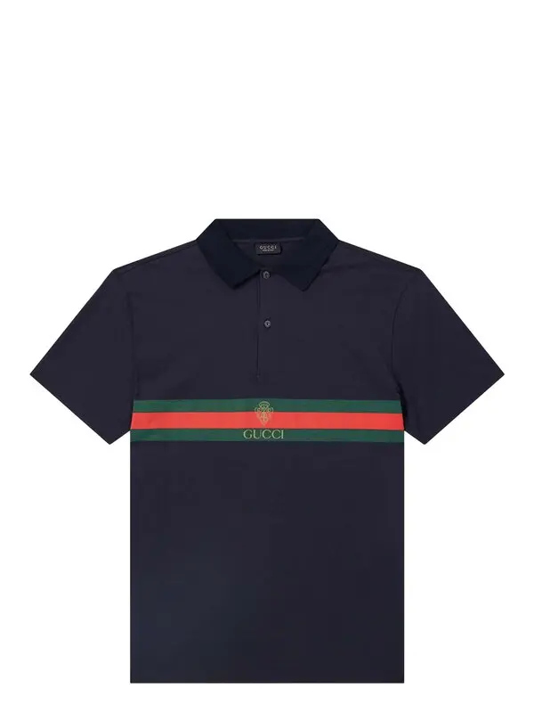 Gucci Logo-print Cotton-jersey Polo Shirt - Blue