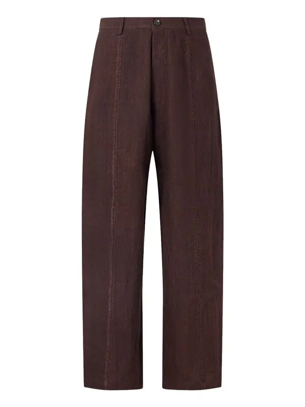 KARTIK RESEARCH Rabari Embroidered Linen Trousers - Brown