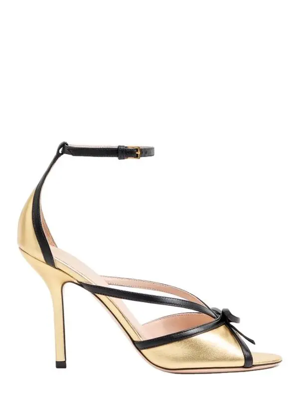 Valentino Garavani Metallic Nappa And Kidskin Sandals - Antique Brass/black