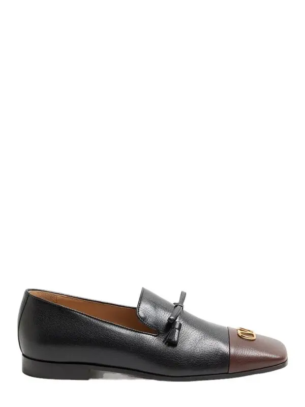Valentino Garavani Two-tone Kidskin Babouche Loafers With Vlogo Signature - Black/bark Brown