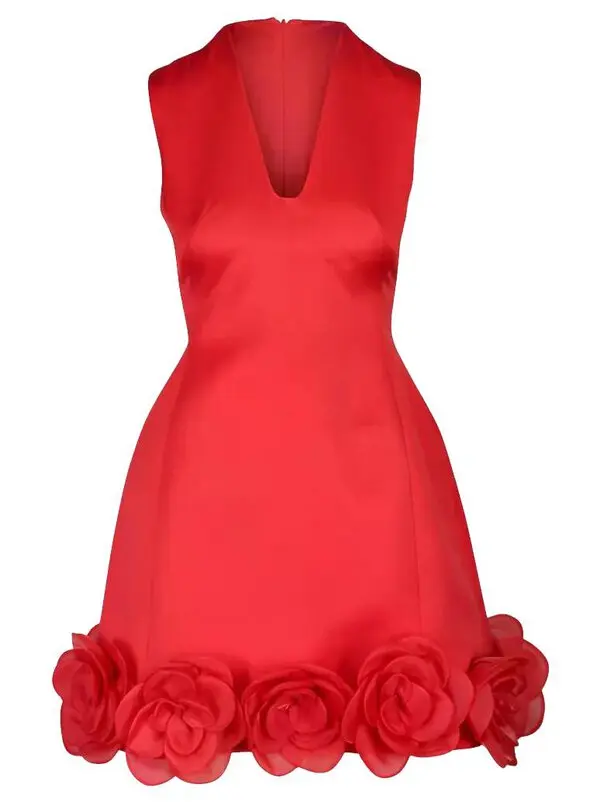 LEO LIN Bree Floral-appliqué Sleeveless Mini Dress - Red