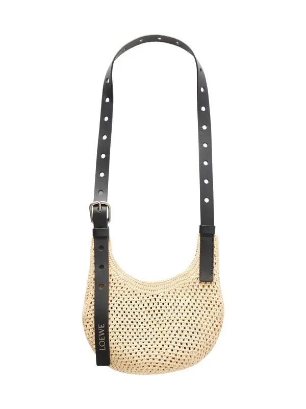 Loewe Punch Hole Mini Raffia Shoulder Bag - Neutrals