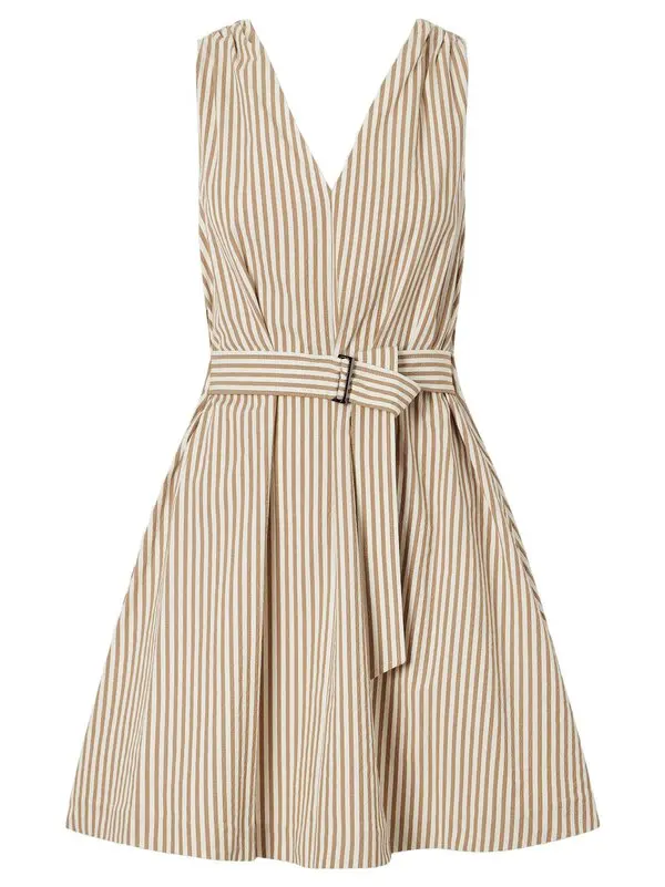 Brunello Cucinelli Belted Seersucker Cotton-blend Mini Dress - Neutrals