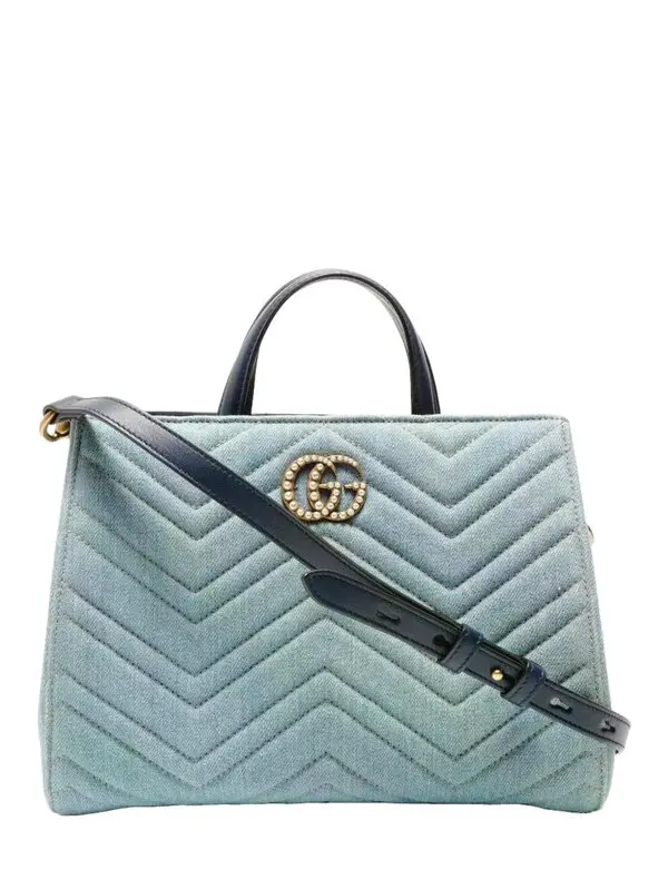 Gucci Matelassé Chevron Denim Handbag - Blue
