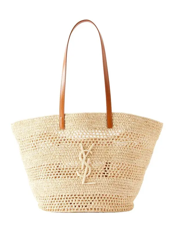 Saint Laurent Raffia Tote With Leather Trim - Brown