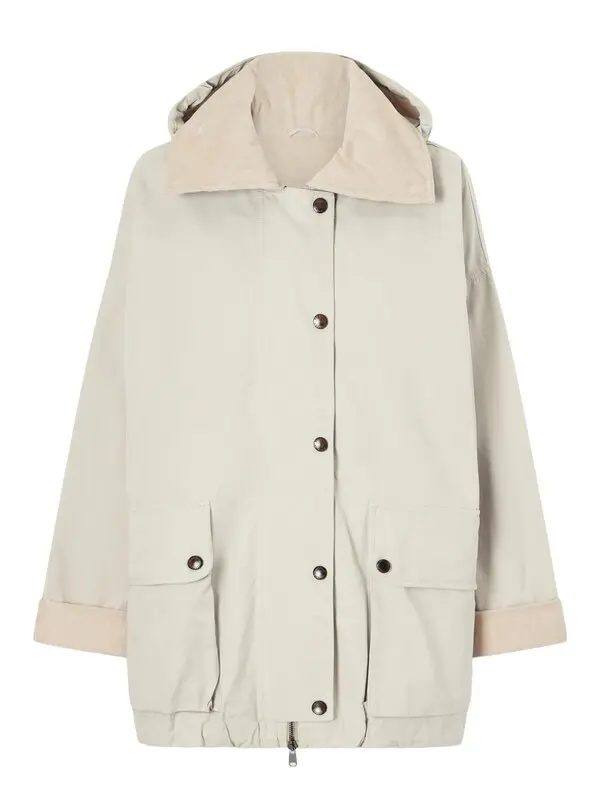Brunello Cucinelli Cotton And Linen-blend Coat With Corduroy Trims - Neutrals