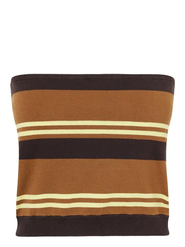 Tibi Strapless Striped Cotton Tank - Brown
