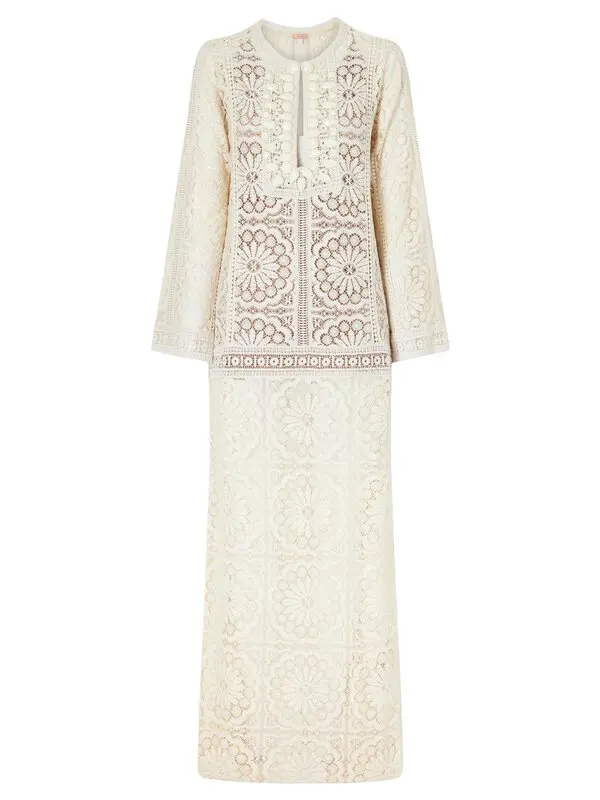 Johanna Ortiz Embroidered Bead-embellished Cotton-blend Maxi Dress - Neutrals