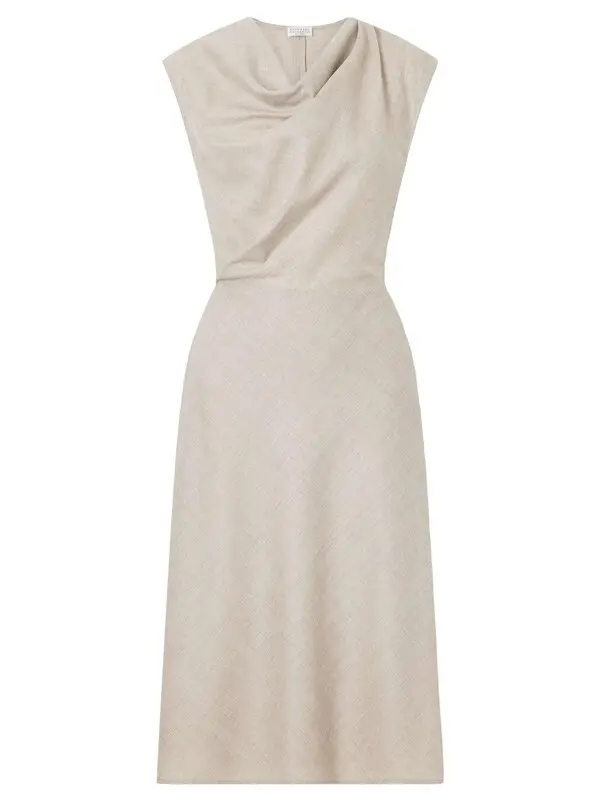 Brunello Cucinelli Draped Virgin Wool Midi Dress - Beige