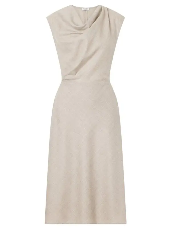 Brunello Cucinelli Draped Virgin Wool Midi Dress - Neutrals