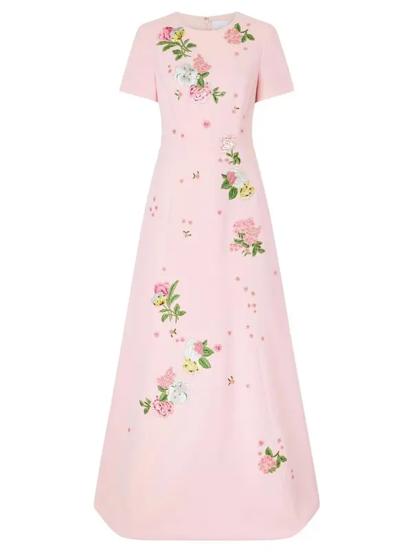 Carolina Herrera Embroidered Floral Crepe Gown - Pink