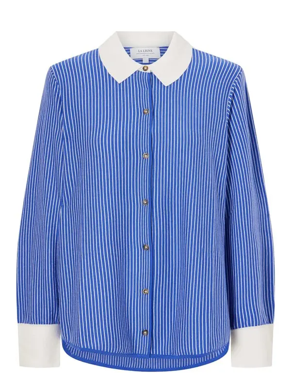 LA LIGNE Striped Cotton-blend Knit Shirt - Cobalt Blue