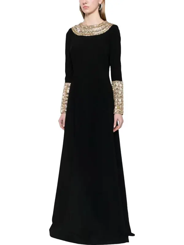DINA MELWANI Crystal Embellished Maxi Gown - Black