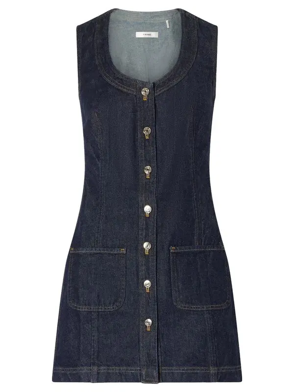 FRAME Paneled Recycled Denim Mini Dress - Blue