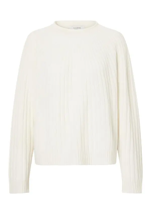 LA LIGNE Scallop Ribbed-knit Cashmere Sweater - Neutrals