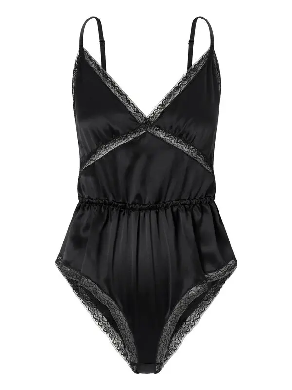 Dolce & Gabbana Lace-trimmed Silk-blend Satin Bodysuit - Black