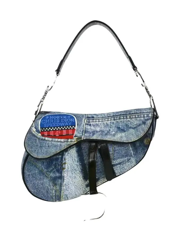 Dior 2001 Denim-print Saddle Handbag - Blue