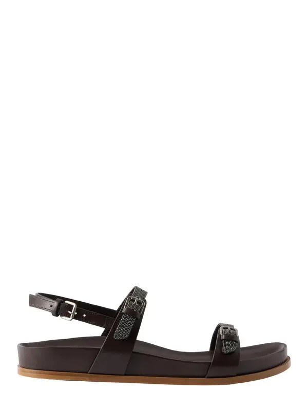 Brunello Cucinelli Embellished Leather Sandals - Brown