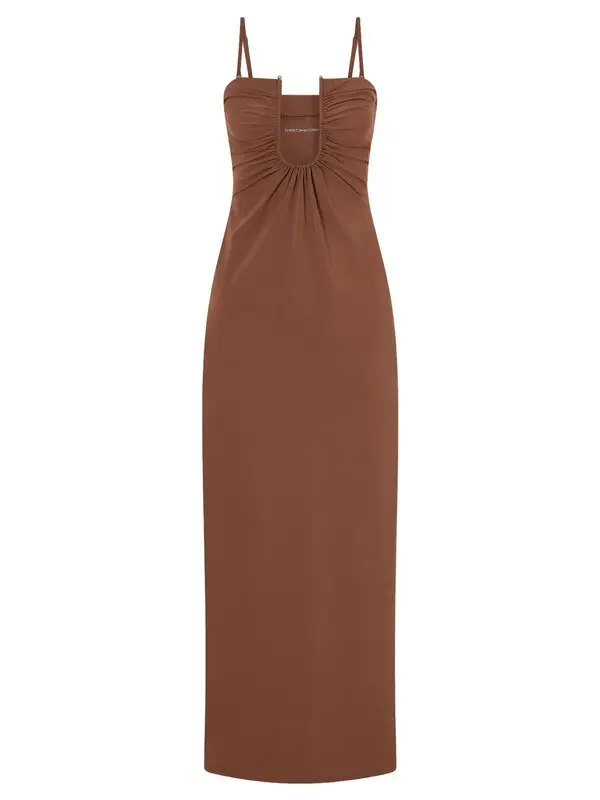 Christopher Esber Arced Ruched Satin Maxi Dress - Brown
