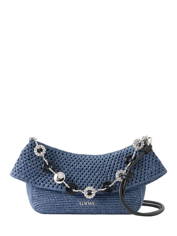 Loewe Ola Crocheted Raffia Shoulder Bag With Metal Chain - Blue