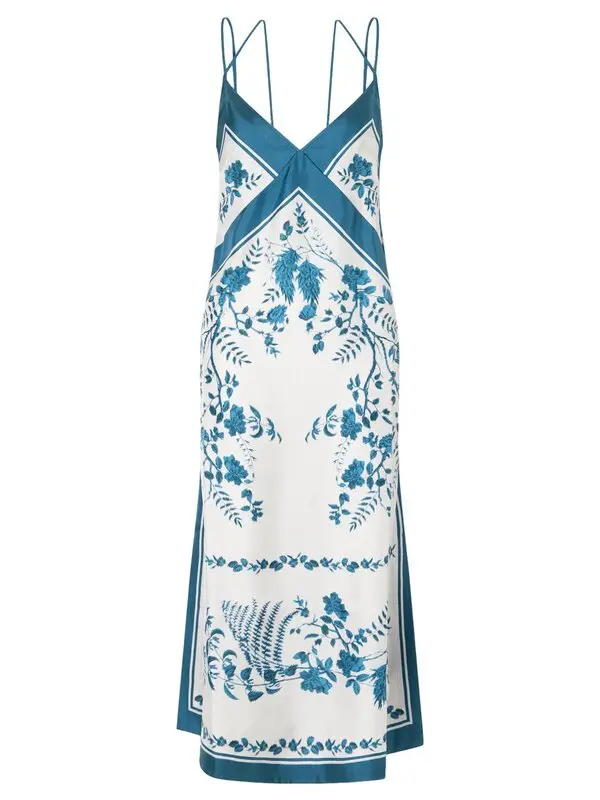 Erdem Floral-print Silk-twill Midi Dress - Blue