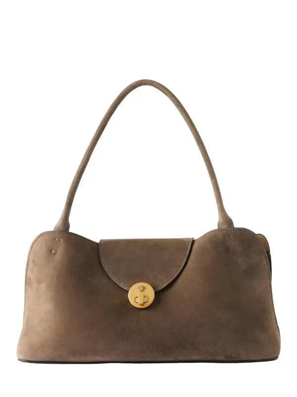 Versace Vivienne Logo-embellished Suede Shoulder Bag - Brown